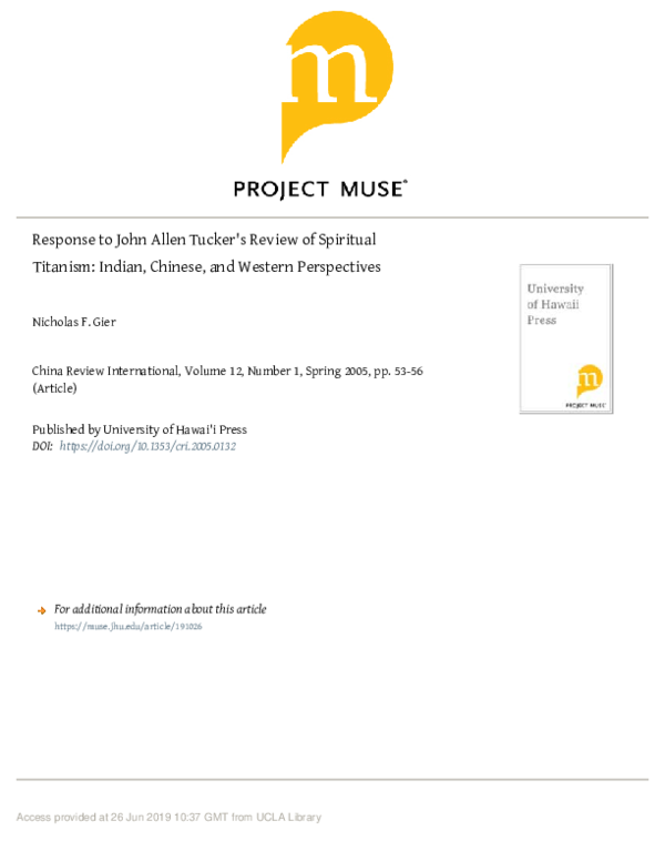 (PDF) Response to John Allen Tucker's Review of Spiritual Titanism ...