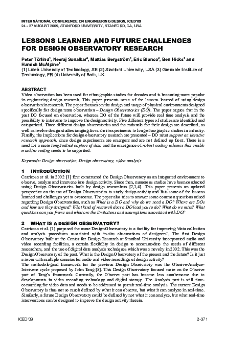 (PDF) Lessons learned and future challenges for design observatory research