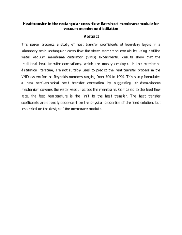 (PDF) Heat transfer in the rectangular cross-flow flat-sheet membrane ...