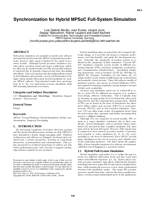 (PDF) Synchronization for hybrid MPSoC full-system simulation