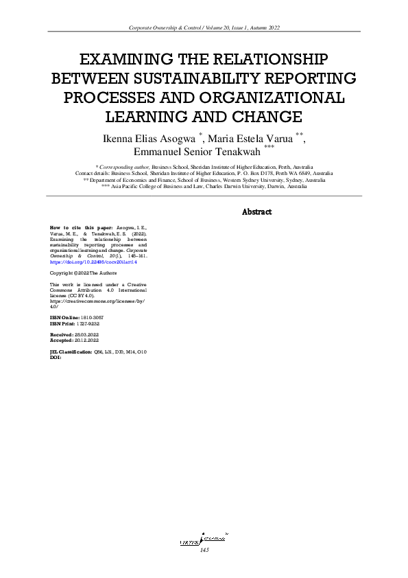 (PDF) Examining the relationship between sustainability reporting processes and organizational ...