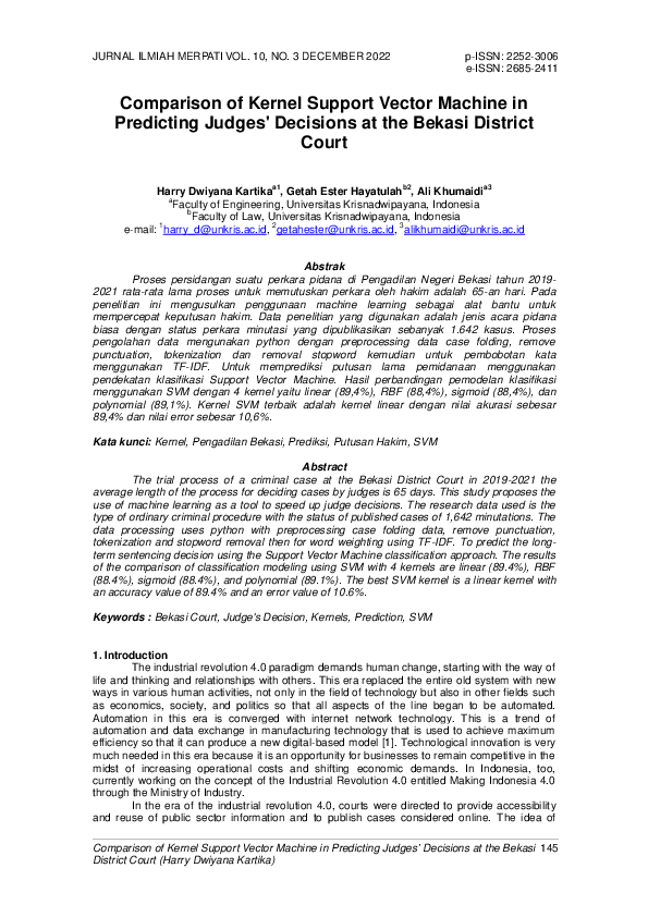 (PDF) Comparison of Kernel Support Vector Machine in Predicting Judges' Decisions at the Bekasi ...