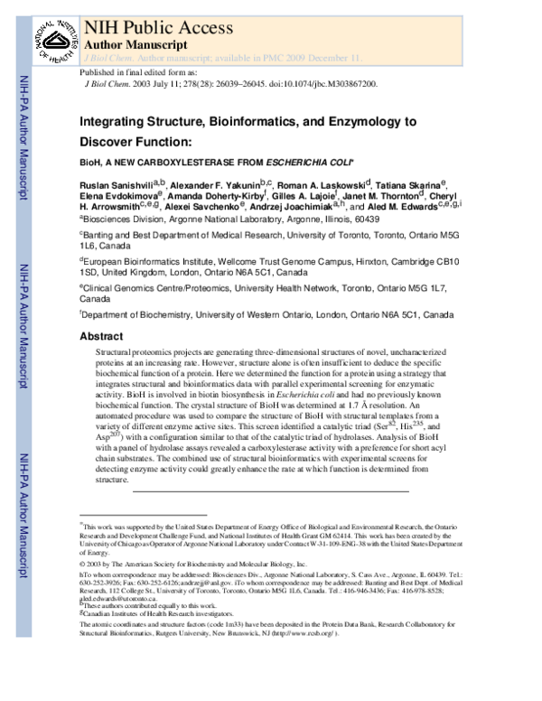 (PDF) Integrating Structure, Bioinformatics, and Enzymology to Discover Function