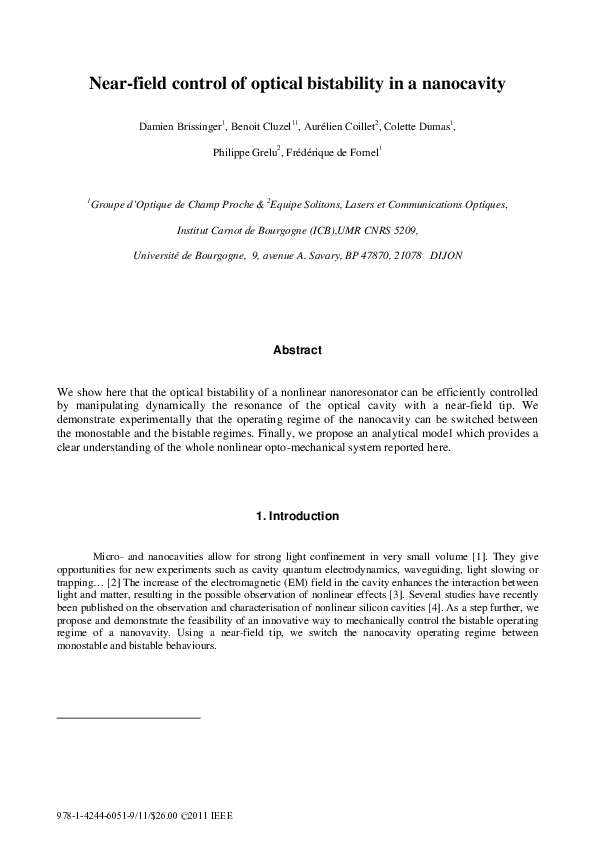 (PDF) Near-field control of optical bistability in a nanocavity