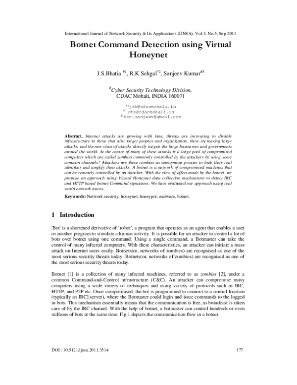 (PDF) Botnet Command Detection using Virtual Honeynet