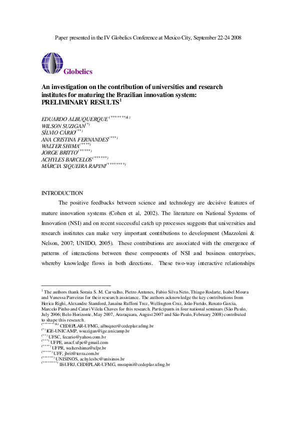 (PDF) An investigation on the contribution of universities and research ...