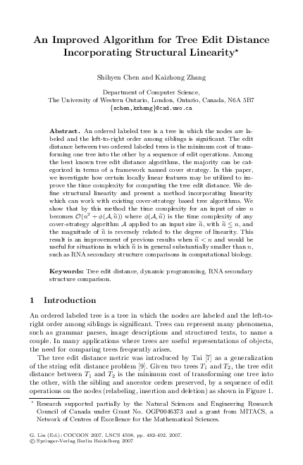 (PDF) An Improved Algorithm for Tree Edit Distance Incorporating Structural Linearity