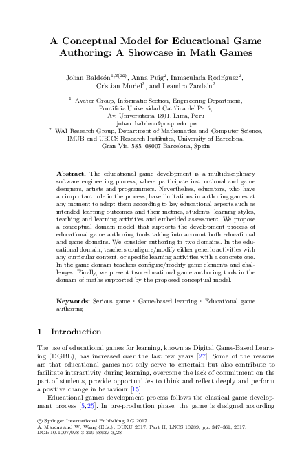 (PDF) A Conceptual Model for Educational Game Authoring: A Showcase in ...