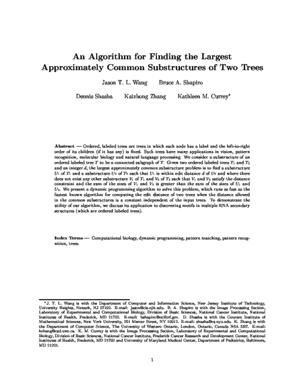 Pdf An Algorithm For Finding The Largest Approximately Common Substructures Of Two Trees
