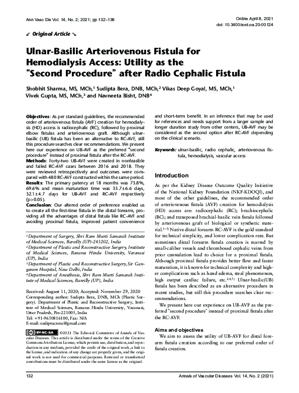 (PDF) Ulnar-Basilic Arteriovenous Fistula for Hemodialysis Access ...