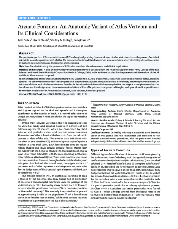 (PDF) Arcuate Foramen: An Anatomic Variant of Atlas Vertebra and Its ...