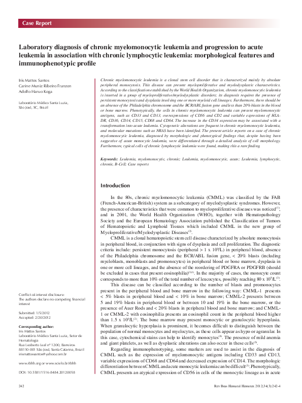 (PDF) Laboratory diagnosis of chronic myelomonocytic leukemia and progression to acute leukemia ...