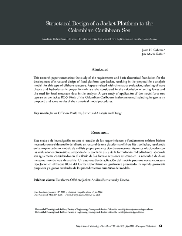 (PDF) Structural Design of a Jacket Platform to the Colombian Caribbean Sea