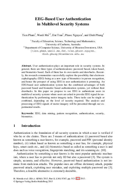 (PDF) EEG-Based User Authentication in Multilevel Security Systems (PDF) EEG-Based User Authentication in Multilevel Security Systems