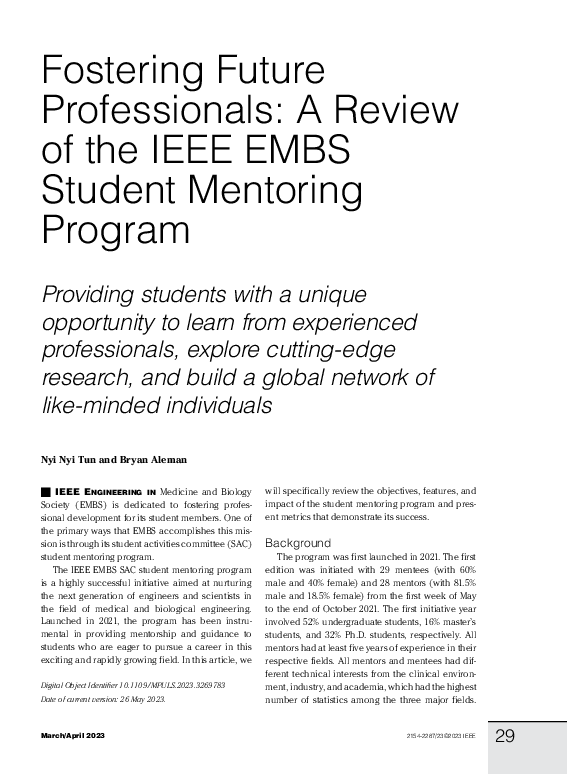 (PDF) Fostering Future Professionals: A Review of the IEEE EMBS Student Mentoring Program