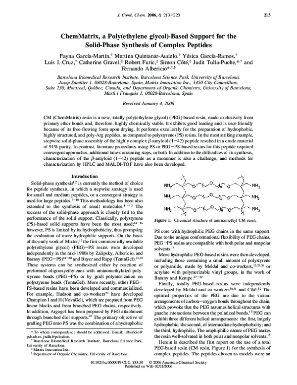 (PDF) ChemMatrix, a Poly(ethylene glycol)-Based Support for the Solid ...