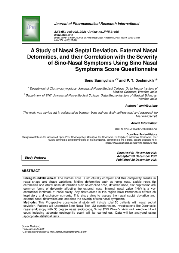 (PDF) A Study of Nasal Septal Deviation, External Nasal Deformities ...