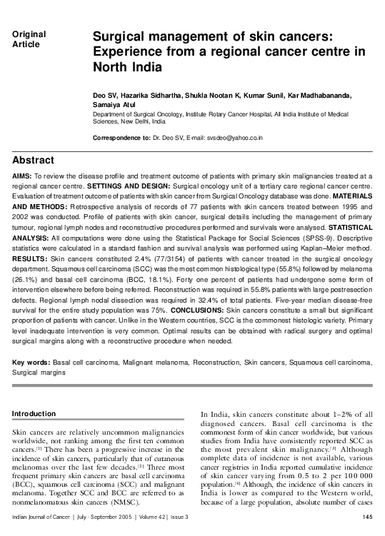 (PDF) Surgical management of skin cancers: Experience from a regional ...