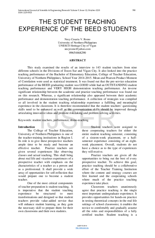 (PDF) The Student Teaching Experience of the Beed Students
