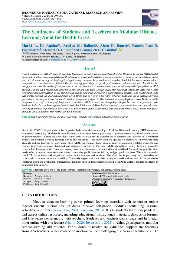 (PDF) The Sentiments of Students and Teachers on Modular Distance ...