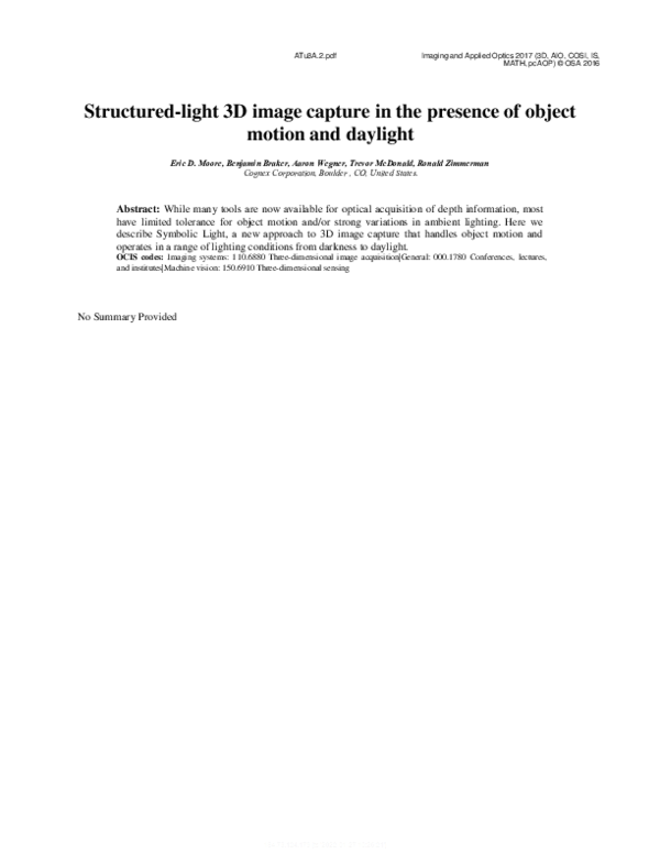 (PDF) Structured-light 3D image capture in the presence of object ...