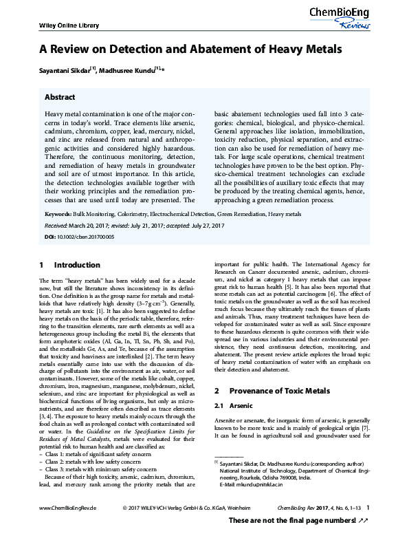 (PDF) A Review on Detection and Abatement of Heavy Metals