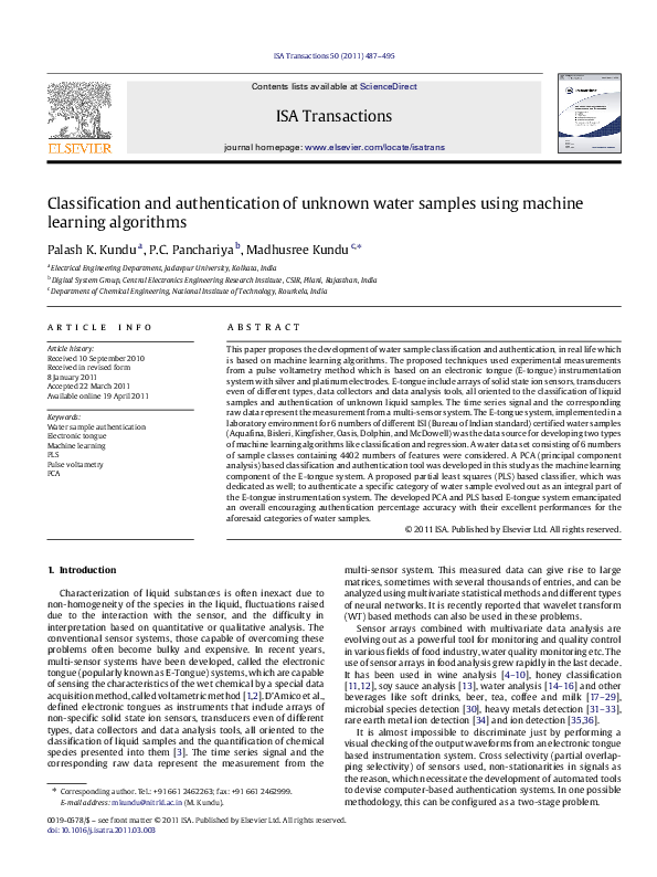 (PDF) Classification and authentication of unknown water samples using ...