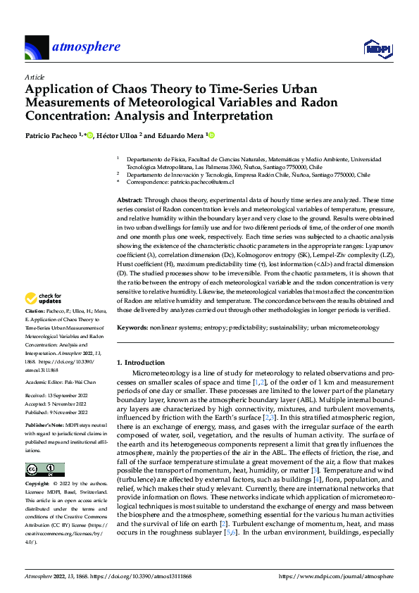 (PDF) Application of Chaos Theory to Time-Series Urban Measurements of ...