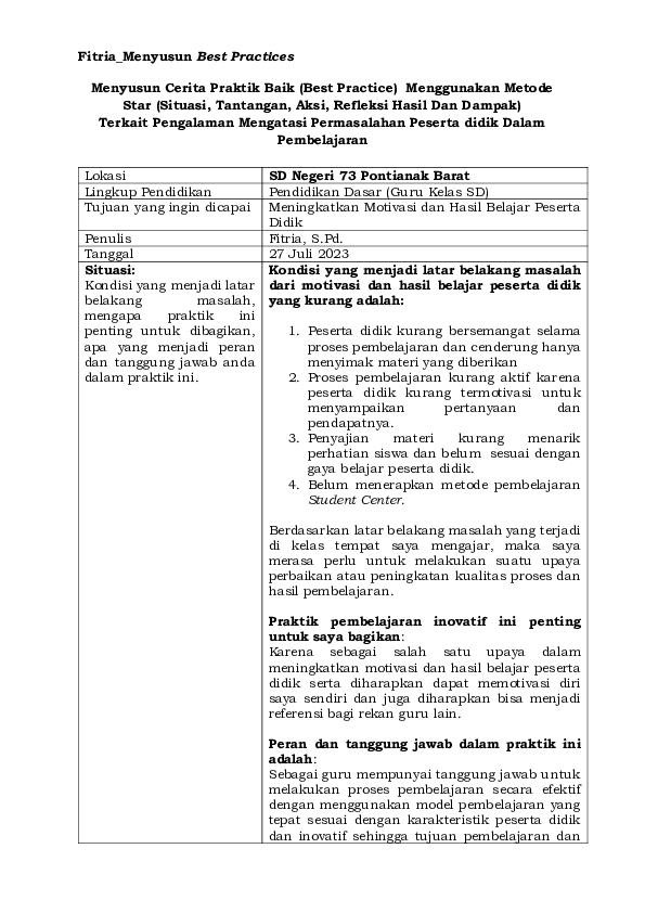 (PDF) Fitria_Menyusun Best Practices Menyusun Cerita Praktik Baik (Best ...