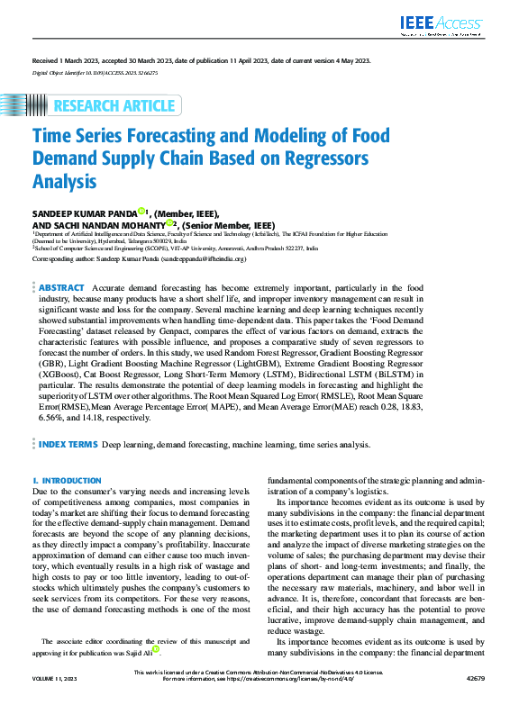 Pdf Time Series Forecasting And Modeling Of Food Demand Supply Chain