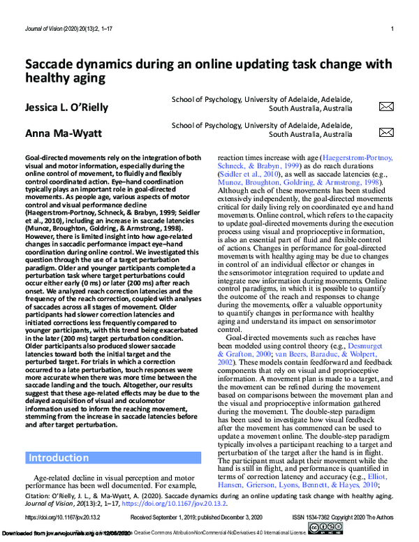 (PDF) Saccade dynamics during an online updating task change with ...
