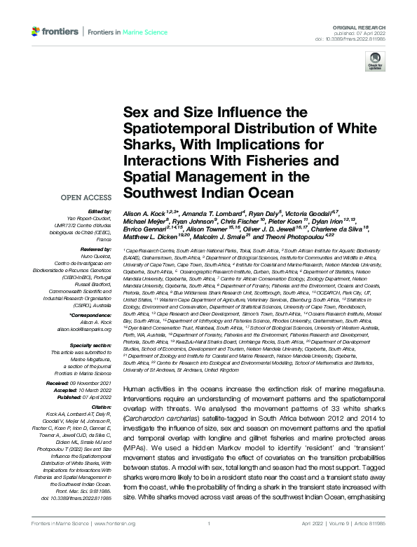 Sex and Size Influence the Spatiotemporal Distribution of White Sharks ...