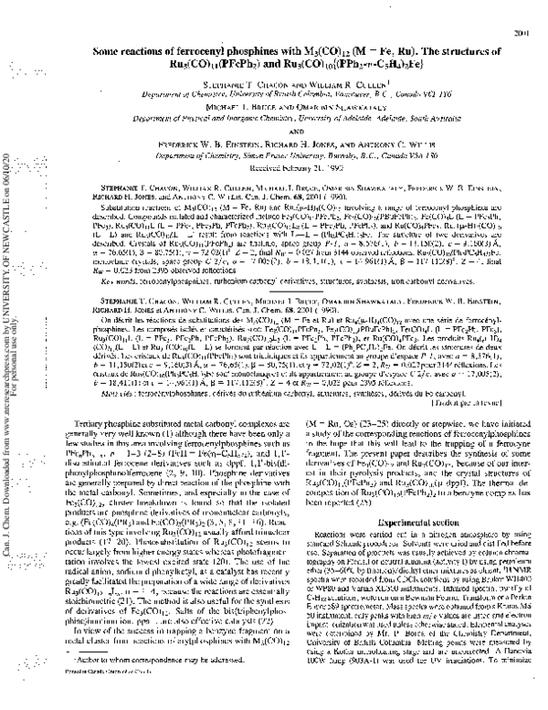 (PDF) Some reactions of ferrocenyl phosphines with M3(CO)12 (M = Fe, Ru ...