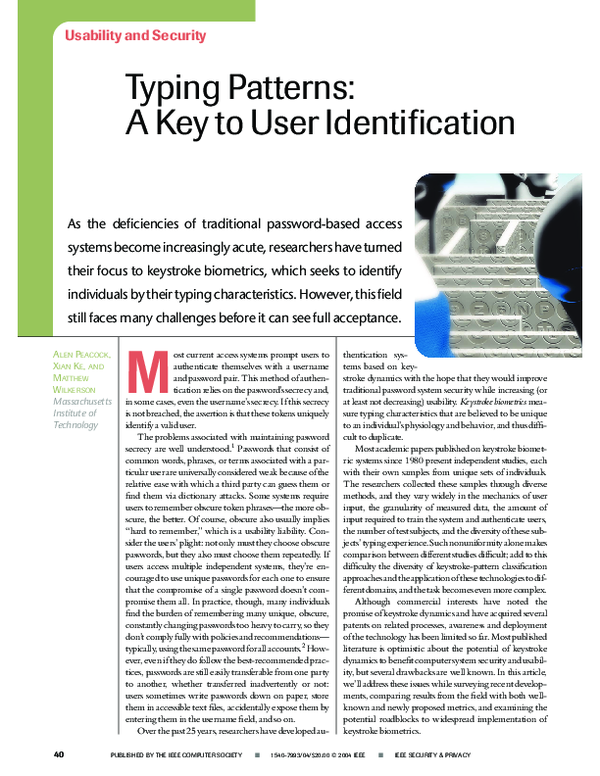 Pdf Typing Patterns A Key To User Identification Matt Wilkerson