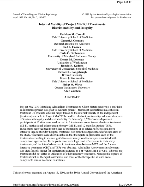 (PDF) Internal validity of project MATCH treatments: Discriminability ...