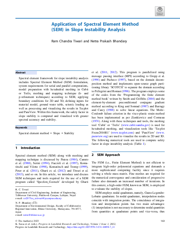(PDF) Application of Spectral Element Method (SEM) in Slope Instability Analysis
