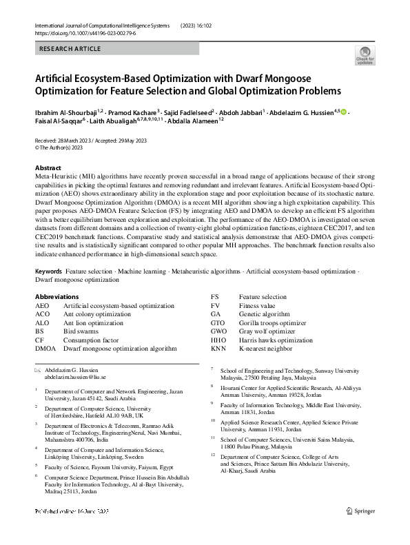 (PDF) Artificial Ecosystem-Based Optimization with Dwarf Mongoose Optimization for Feature ...