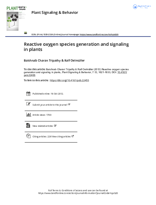 (PDF) Reactive oxygen species generation and signaling in plants