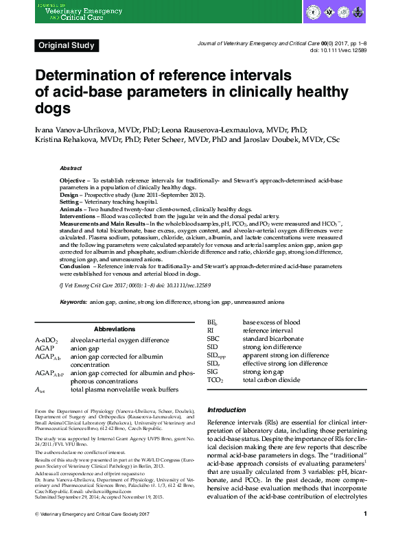 (PDF) Determination of reference intervals of acid-base parameters in ...