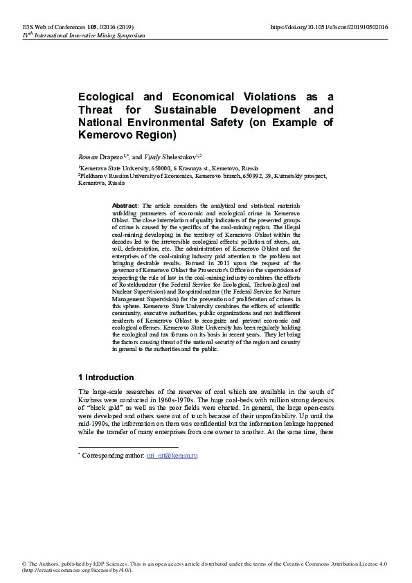 (PDF) Ecological and Economical Violations as a Threat for Sustainable ...