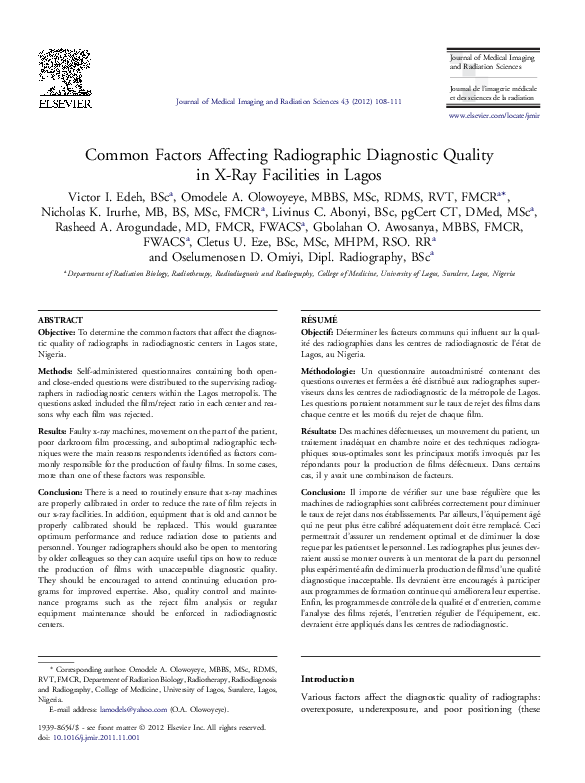(PDF) Common Factors Affecting Radiographic Diagnostic Quality in X-Ray ...
