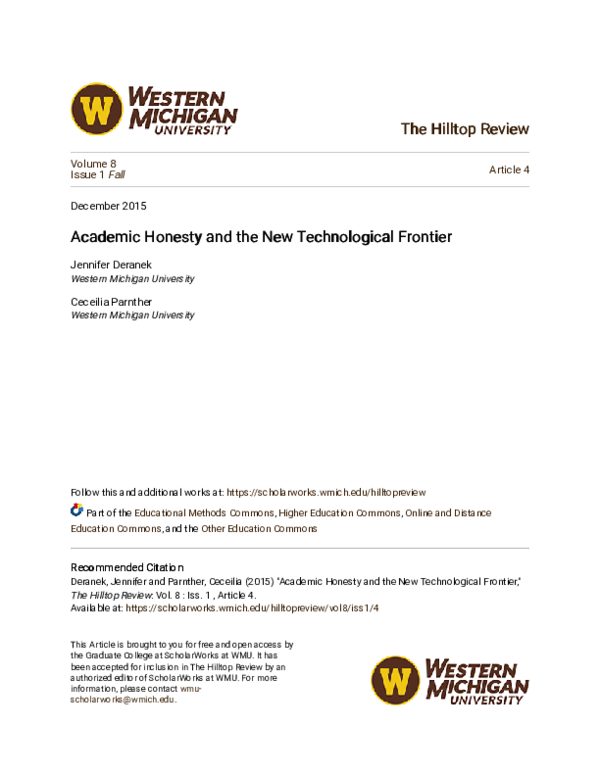 (PDF) Academic Honesty and the New Technological Frontier