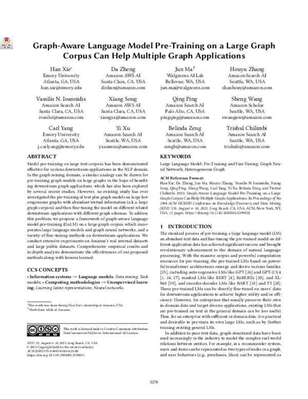 (PDF) Graph-Aware Language Model Pre-Training on a Large Graph Corpus Can Help Multiple Graph ...