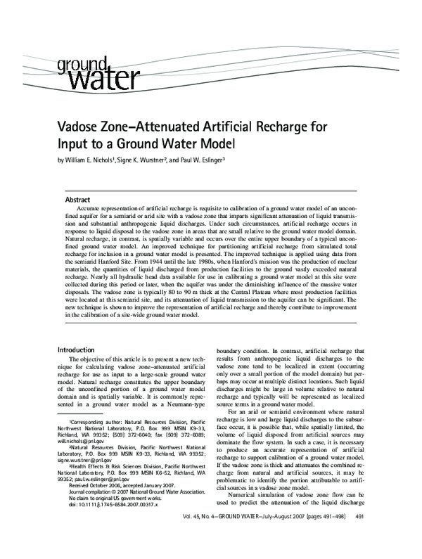 (PDF) Vadose Zone?Attenuated Artificial Recharge for Input to a Ground Water Model