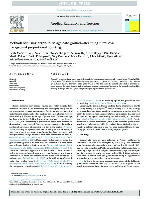 (PDF) Methods for using argon-39 to age-date groundwater using ultra ...