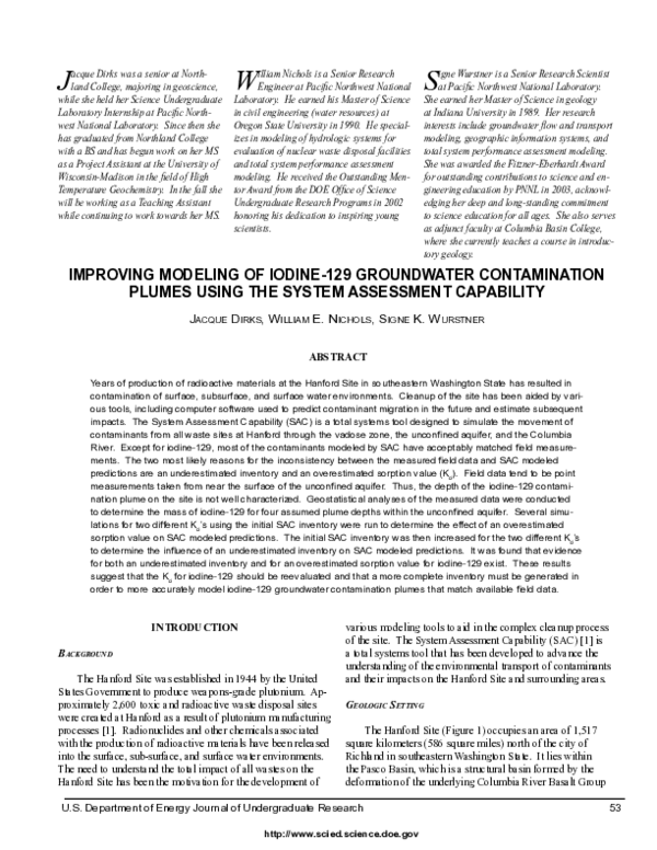 (PDF) Improving Modeling of Iodine129 Groundwater Contamination Plumes ...