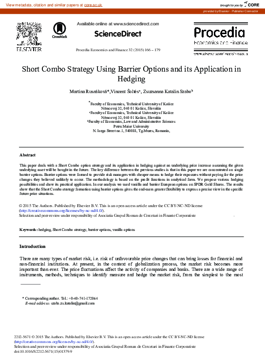 (PDF) Short Combo Strategy Using Barrier Options and its Application in ...