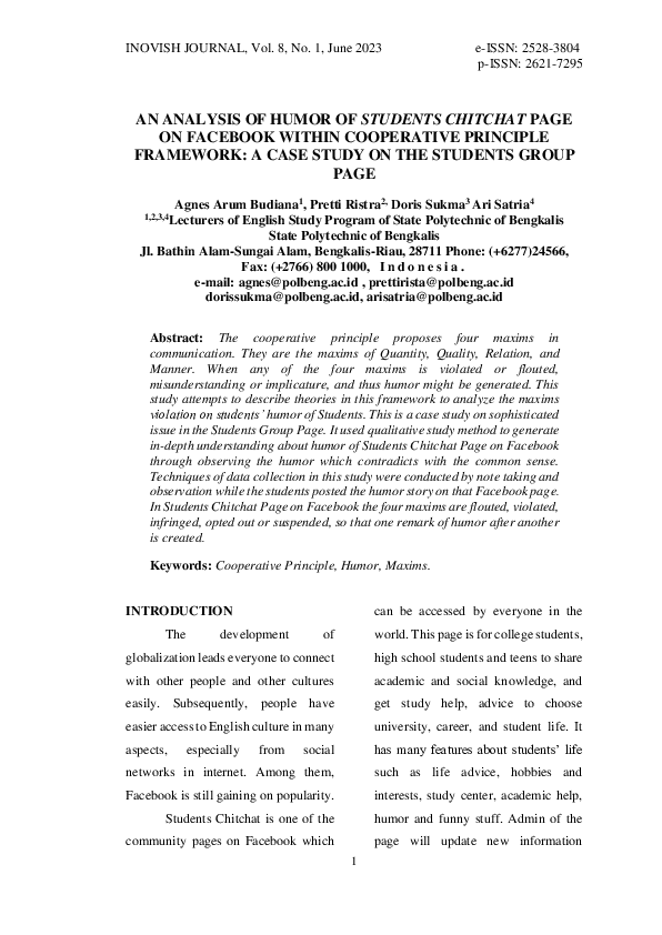 (PDF) An Analysis of Humor of Students Chitchat Page on Facebook Within ...