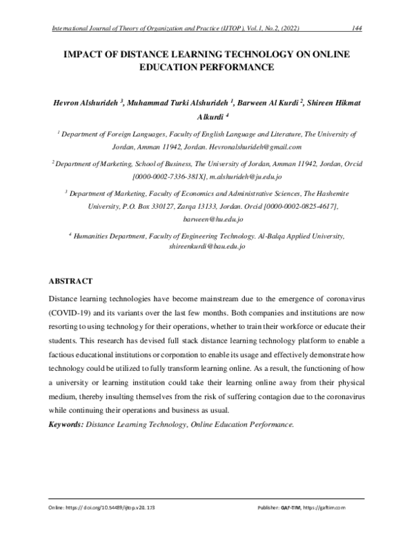 (PDF) Impact of Distance Learning Technology on Online Education ...