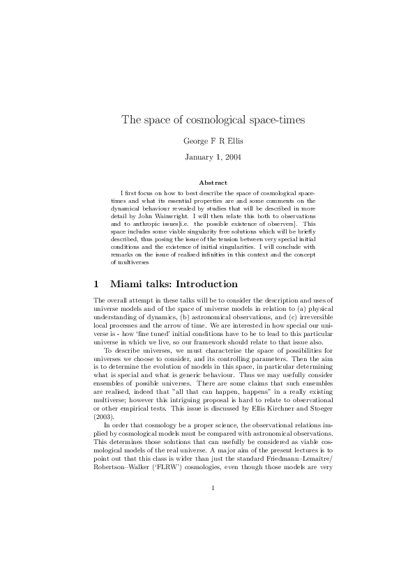 (PDF) The Space of Cosmological Space–Times
